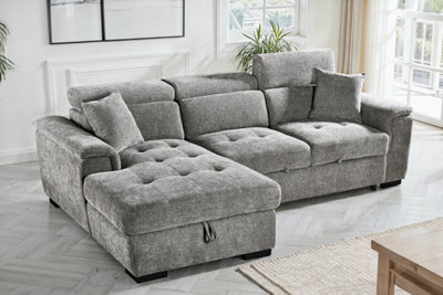 Corner Sofa Bed with Storage in Grey Chenille Fabric 1C2 Sofabed
