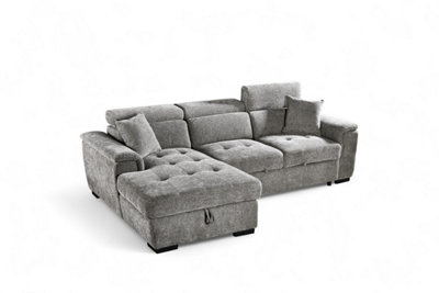 Corner Sofa Bed with Storage in Grey Chenille Fabric 1C2 Sofabed