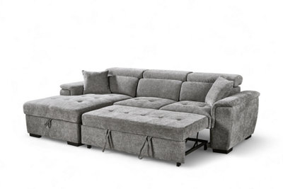 Corner Sofa Bed with Storage in Grey Chenille Fabric 1C2 Sofabed