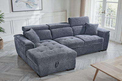 Corner Sofa Bed with Storage in Pale Blue Chenille Fabric 1C2 Sofabed