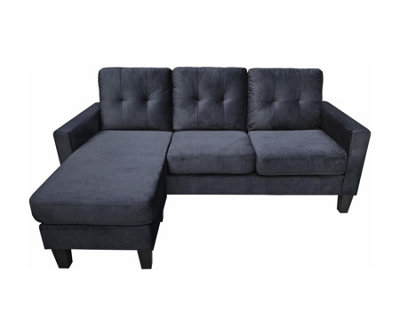 Corner Sofa Velvet Sectional Sofa with Ottoman L shaped Black Sofa Couch Reversible 3 Seater