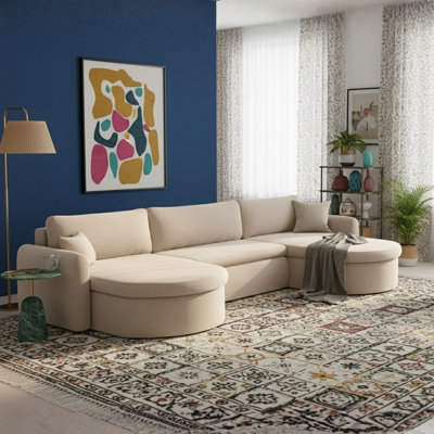 Corner Sofa Verona U with Sleeping Function and Storage Beige