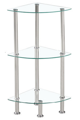 Corner Tempered Glass Tier Shelf Storage Unit with Chrome Stand