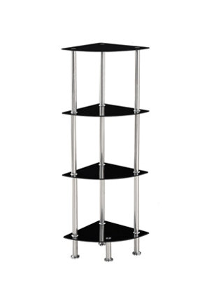 Corner Tempered Glass Tier Shelf Storage Unit with Chrome Stand