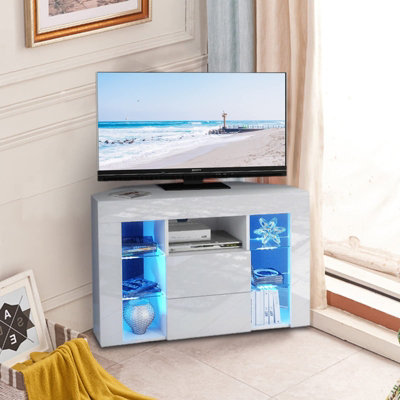 Corner TV Unit Entire Front High Gloss Cabinet Storage Furniture for ...