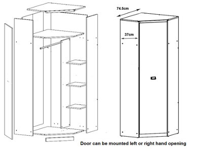 Corner Wardrobe Storage 1 Door Hanging Rail Shelves Urban Oak Effect ...