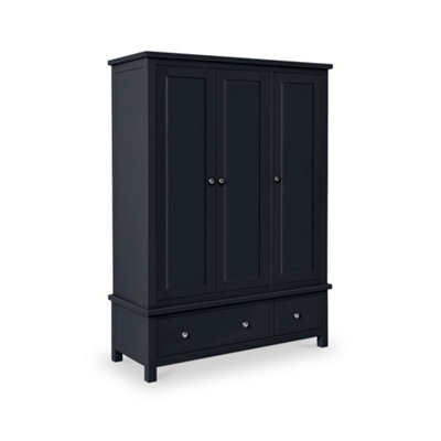 Cornish Black Triple Wardrobe with 2 Drawers - By Roseland Furniture