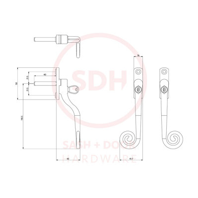 Cornish Heritage Monkey Tail Espag Window Handle - Mottled Grey (Left-Hand)