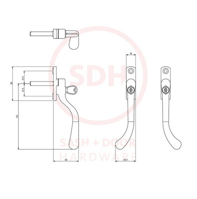Cornish Heritage Tear Drop Espag Window Handle - Mottled Grey (Left-Hand)