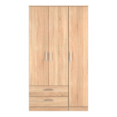 Cornwall Tall Triple 2 Drawer Wardrobe in Bardolino Oak (Ready Assembled)