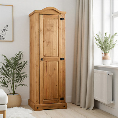 Corona 1 Door Wardrobe - L57 x W61 x H185 cm - Distressed Waxed Pine