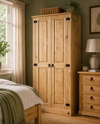 Corona 2 Door Wardrobe Flat Top Mexican Solid Pine