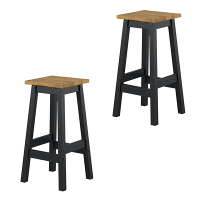 Corona Black Live Edge High Breakfast Stools - Pair of Rustic Wooden ...