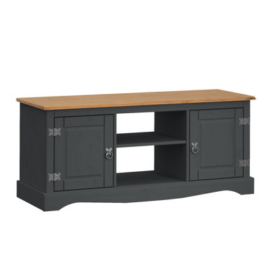 Corona Charcoal 2 Door Media Unit 1 Shelf TV Stand Solid Pine with ...