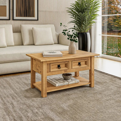 Corona Coffee Table 2 Drawer Mexican Solid Pine Wood Occasional