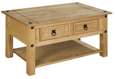 Corona Coffee Table 2 Drawer Mexican Solid Pine Wood Occasional