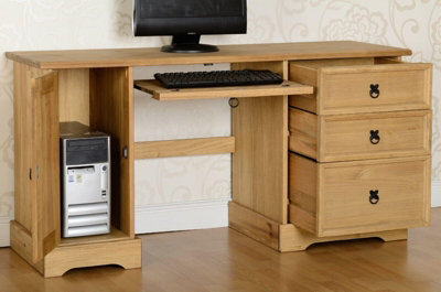 Corona Computer Desk - L48.5 x W145.5 x H75 cm - Distressed Waxed Pine ...