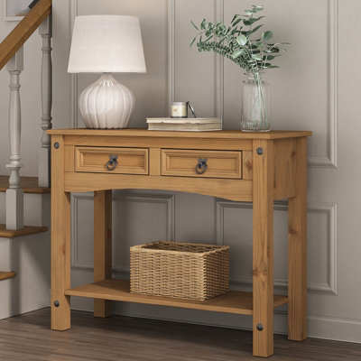Corona Console Table 2 Drawer Mexican Solid Pine Hall End | DIY at B&Q