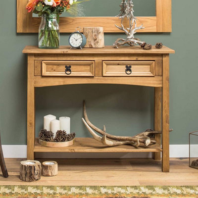 Corona Console Table 2 Drawer Mexican Solid Pine Hall End