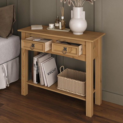 Corona Console Table 2 Drawer Mexican Solid Pine Hall End