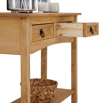 Corona Console Table 2 Drawer Mexican Solid Pine Hall End