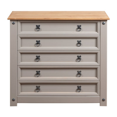 Corona Grey 5 Drawer Chest of Drawers Mexican Solid Pine