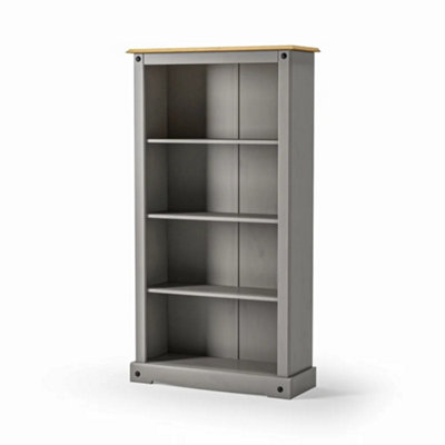 Corona Grey Medium Bookcase 4 Book Shelves Mexican Solid Pine Wood