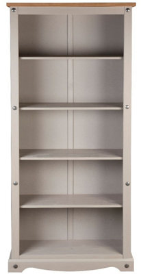 Corona Grey Tall Bookcase Mexican Solid Pine 5 Shelf