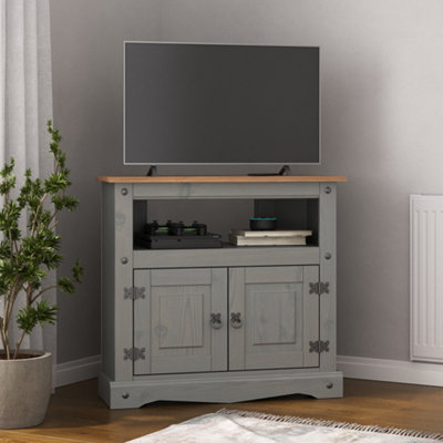 Solid wood grey tv stand store