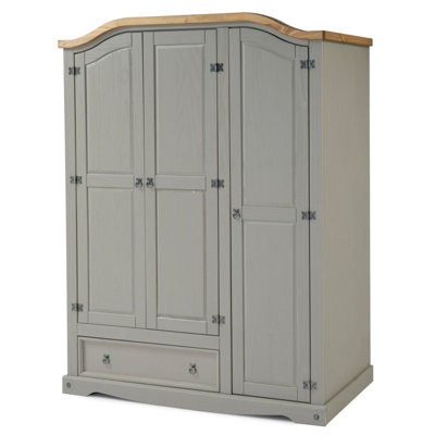Corona Grey Wax 3 Door 1 Drawer Arch Top Wardrobe Solid Pine with ...