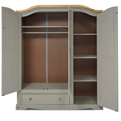 Corona Grey Wax 3 Door 1 Drawer Arch Top Wardrobe Solid Pine with ...