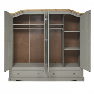 Corona Grey Wax 4 Door 2 Drawer Arch Top Wardrobe Solid Pine with ...