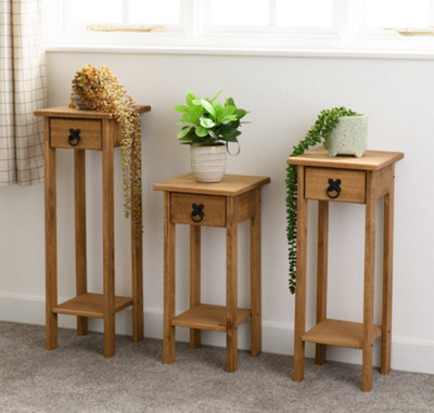 Corona Plant Stands Set of 3 Sizes in Distressed Waxed Pine Finish