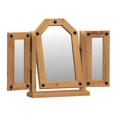 Corona Triple Dressing Table Mirror Adjustable Solid Pine with Mexican ...