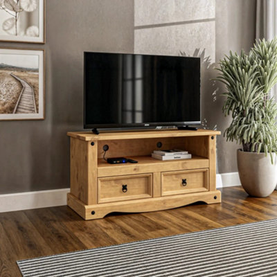 Corona TV Stand 2 Drawer Flat Screen Television Unit Mexican Pine