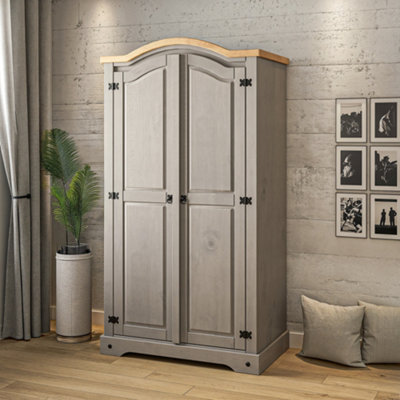 Corona Wardrobe Grey Wax 2 Door Arch Top Solid Mexican Pine
