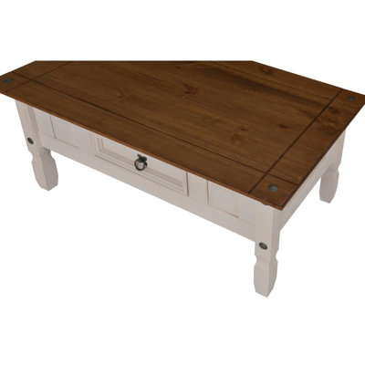 Corona White 1 Drawer Coffee Table Solid Pine with Mexican Styling