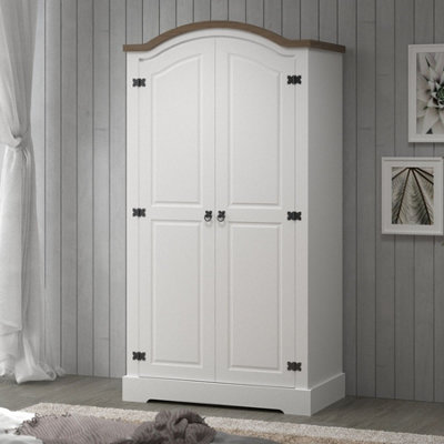 Corona White 2 Door Arched Wardrobe Waxed Mexican Styling Solid Pine Top