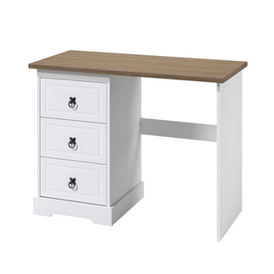 Corona White 3 Drawer Dressing Table Vanity Desk Waxed Mexican Styling Solid Pine Top