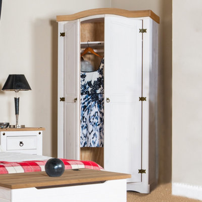 Corona White Washed & Waxed Effect Pine 2 Door Wardrobe