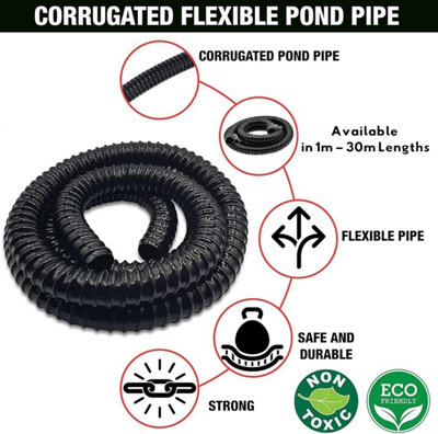 Corrugated Pond Hose Pipe and Clips 25mm/1inch Flexible Black PVC Water ...
