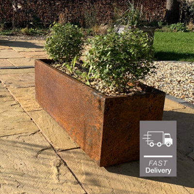 Corten Steel Cube Trough Planter - W 1200 x H 400 x D 400mm