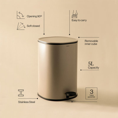 COSMIC Bathroom Bin Trash Can, 5L, Pedal, Soft-close, Removable Inner ...