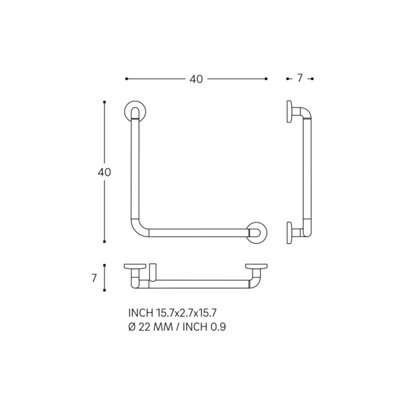 COSMIC Grab rail 40cm, Elbow shape, Matt Black, Supports up to 150kg ...