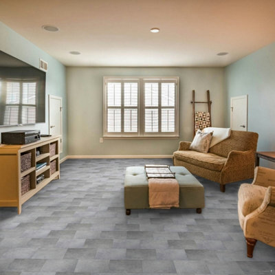 Cosmo Cement Vinyl Tile Effect by Rhino Classic Lino Flooring Sheet ...
