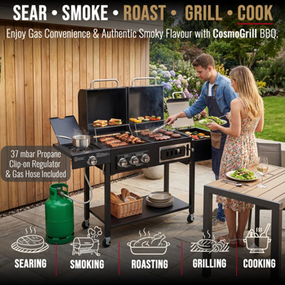 CosmoGrill Hybrid 4 Burner Barbecue DUO Dual Fuel 3+1 Gas Grill ...