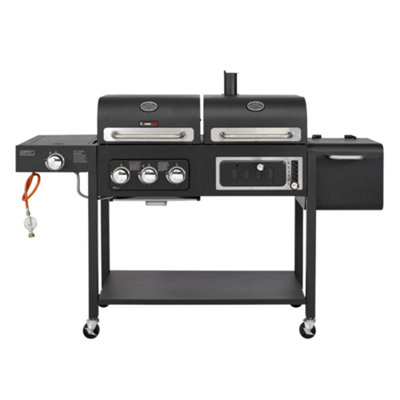CosmoGrill Hybrid 4 Burner Dual Fuel 3+1 Gas & Charcoal Smoker BBQ With ...