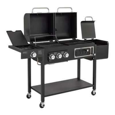 CosmoGrill Hybrid 4 Burner Dual Fuel 3+1 Gas & Charcoal Smoker BBQ With ...