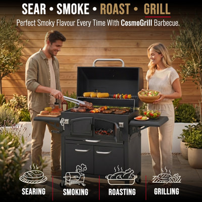 CosmoGrill NEW Ignis Smoker Barbecue Charcoal BBQ Grill, Large Dual ...