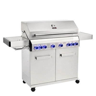 CosmoGrill Platinum Stainless Steel 6+2 Silver Gas Barbecue with Cover ...